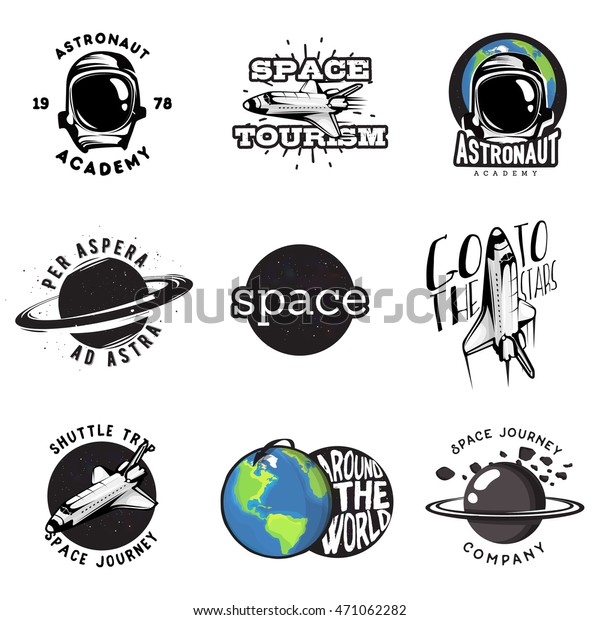 Set of cosmic themed badges, space logos, labels, emblems, design ...