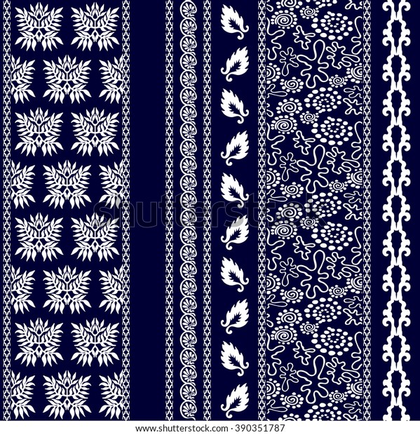 Set Creative Bohemian Borders Damask Seamless Stock Vector (Royalty ...