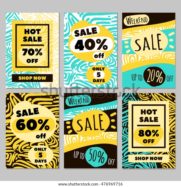 Set Creative Hand Drawn Sale Flyer Stock Vector (Royalty Free ...