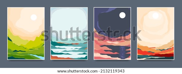 Set Creative Landscapes Wall Posters Decor Stock Vector (Royalty Free ...