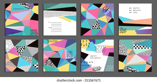 Memphis Cards Geometric Elements Set Vector Stock Vector (Royalty Free ...