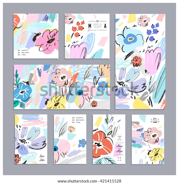 Set Creative Universal Floral Cards Posters Stock Vector (Royalty Free ...
