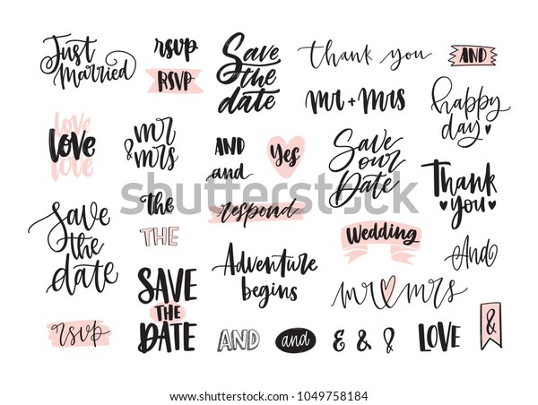 Set Creative Wedding Lettering Inscriptions Written Stock Vector ...