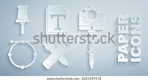 Set Crossed Ruler Pencil Computer Monitor Stock Vector (Royalty Free ...
