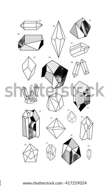Set of crystals. Geometric shapes. Trendy hipster backgrounds and ...