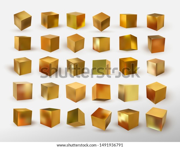 Set Cube Gold Metallic Realistic Golden Stock Vector (Royalty Free ...