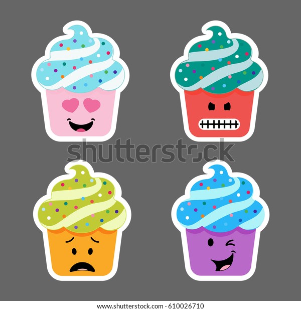 Set Cupcake Emojis Icons Different Emotions Stock Vector (Royalty Free ...