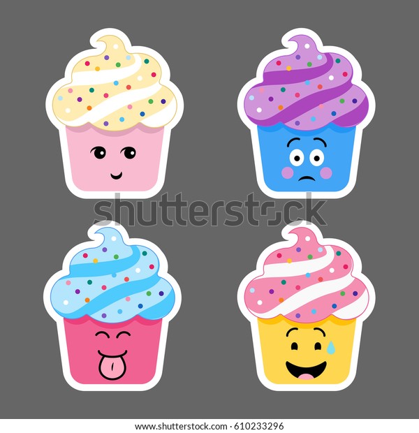Set Cupcake Emojis Icons Different Emotions: เวกเตอร์สต็อก (ปลอดค่า ...