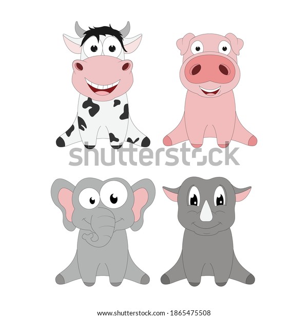 Set Cute Animal Cartoon Simple Vector 库存矢量图（免版税）1865475508 | Shutterstock