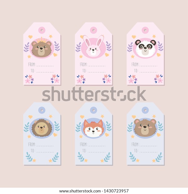 Set Cute Animal Labels Decoration Stock Vector (Royalty Free ...