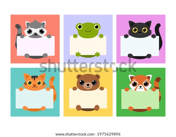 Set Cute Animals Holding Banners Template Stock Vector (Royalty Free ...