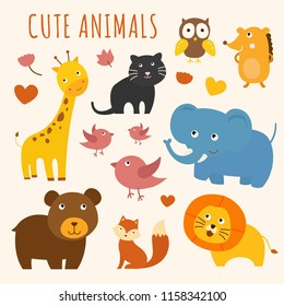 Set Cute Animals Package Collection Stock Vector (Royalty Free ...