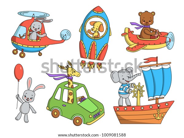 Set Cute Animals Transportvector Illustration Stock Vector (Royalty ...