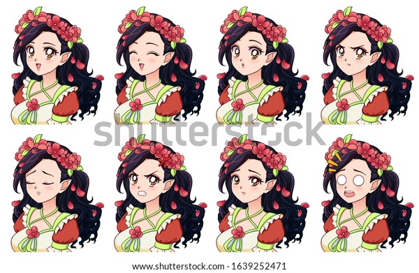 Set Cute Anime Elf Different Expressions 스톡 벡터(로열티 프리) 1639252471 ...