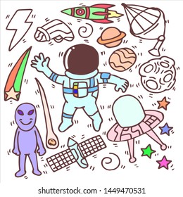 Set Cute Astronaut Doodle Simple Cartoon 스톡 벡터(로열티 프리) 1449470528 ...