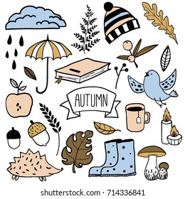 Set Cute Autumn Cartoon Characters Elements Stock Vector (Royalty Free ...