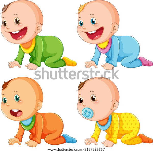 Set Cute Babies Cartoon Illustration Stock Vector (Royalty Free ...
