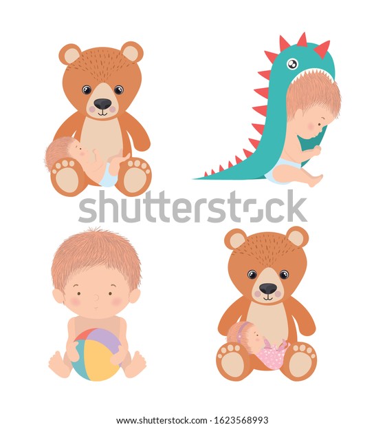 Set Cute Babies Design Child Newborn Stock Vector (Royalty Free ...