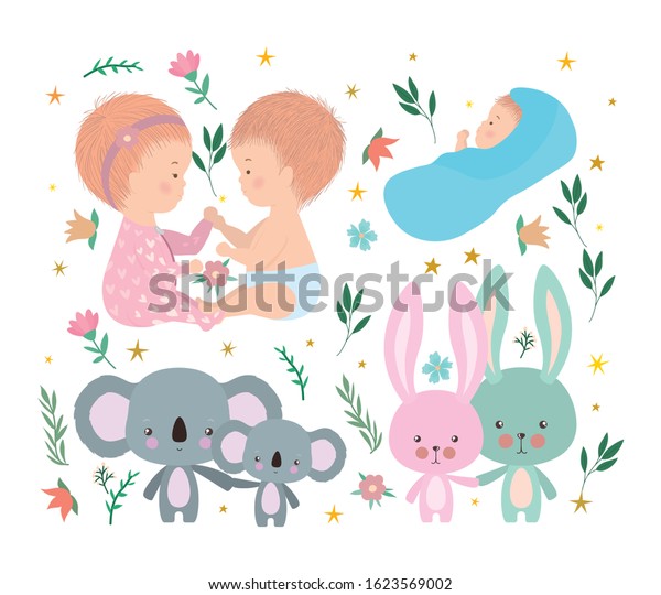 Set Cute Babies Koalas Rabbits Design Stock Vector (Royalty Free ...