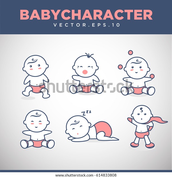 Set Cute Baby Character Vector Illustration Stock Vector (Royalty Free ...