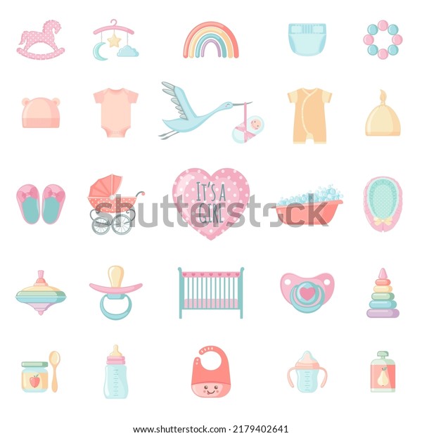 Set Cute Baby Elements Girl Baby Stock Vector (Royalty Free) 2179402641 ...