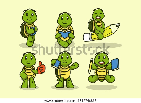 Set Cute Back School Turtle Mascot Stock Vector (Royalty Free ...