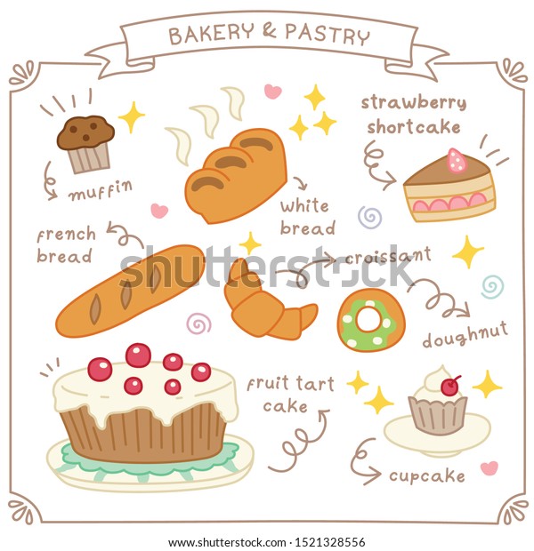 Set Cute Bakery Pastry Doodle Stock Vector (Royalty Free) 1521328556 ...