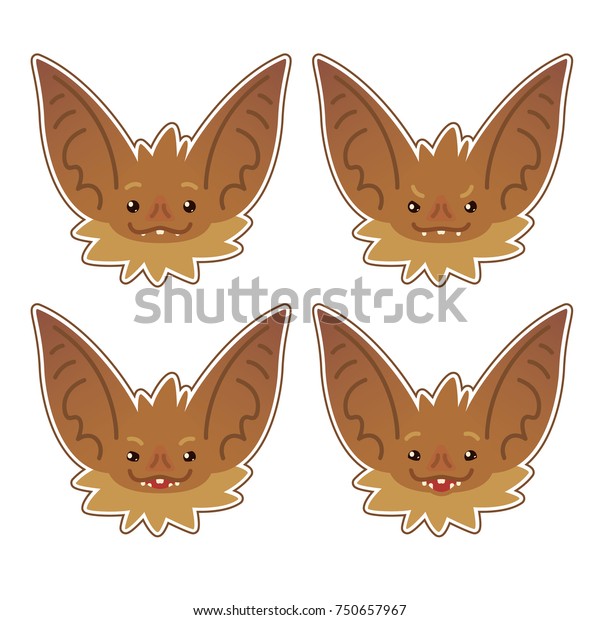 Set Cute Bat Heads Emoji Sticker Stock Vector (Royalty Free) 750657967