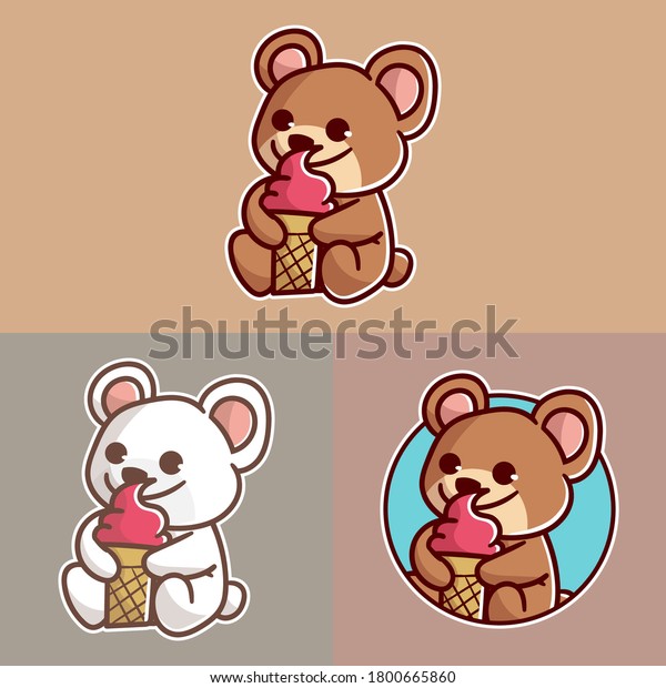 Set Cute Bear Ice Cream Mascot Stock Vector (Royalty Free) 1800665860 ...