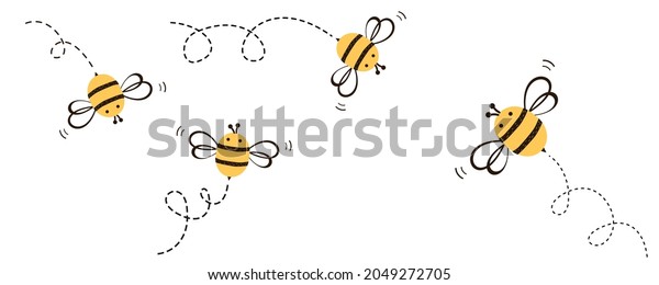 Set Cute Bee Cartoons Dotted Line Stock Vector (Royalty Free ...