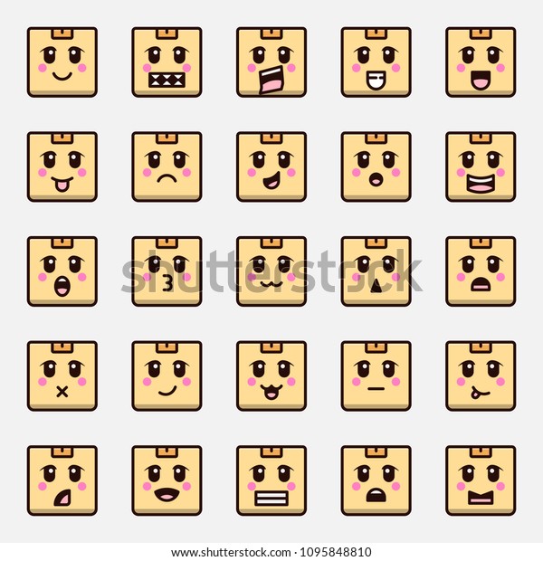 Set Cute Box Emoticon Isolated On 스톡 벡터(로열티 프리) 1095848810 | Shutterstock