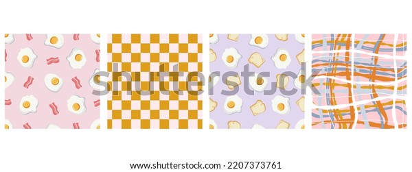 Set Cute Breakfast Food Seamless Patterns Stock Vector (Royalty Free ...