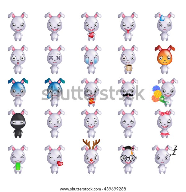 Set Cute Bunny Smiley Emoticons Emoji 스톡 벡터(로열티 프리) 439699288 ...
