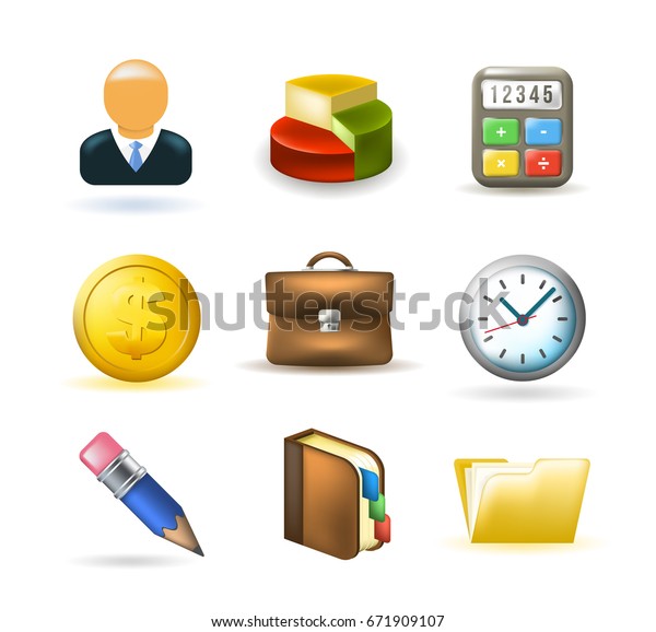 Set Cute Business Icons On White Stock Vector (Royalty Free) 671909107 ...