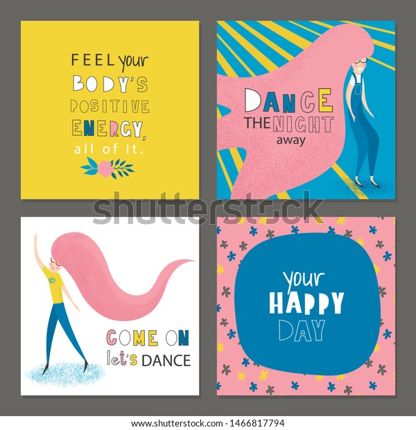 Set Cute Cards Dancing Girlsvector Illustration Stock Vector (Royalty ...
