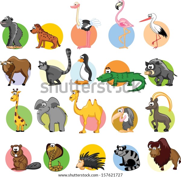 Set Cute Cartoon Animals Stock Vector (Royalty Free) 157621727 ...