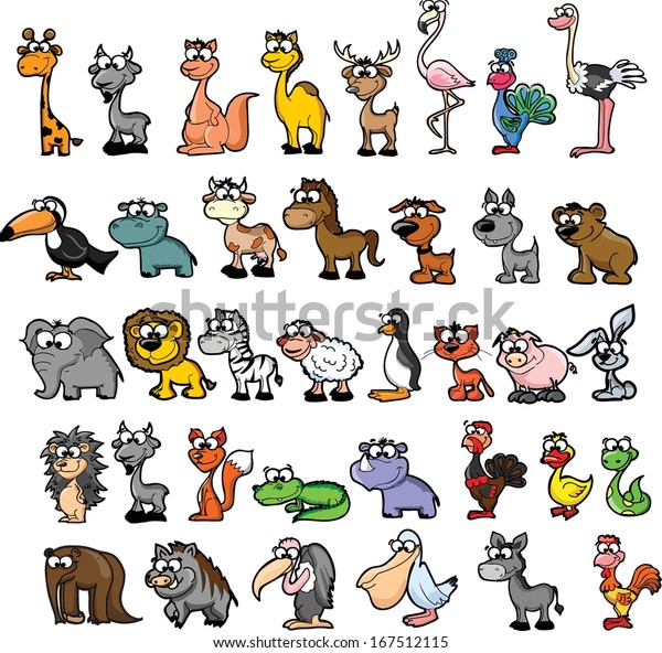 Set Cute Cartoon Animals Stock Vector (Royalty Free) 167512115