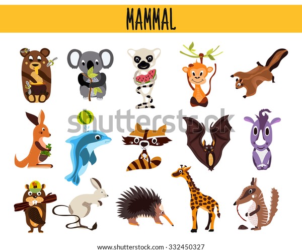 Set Cute Cartoon Animals Mammals Living: เวกเตอร์สต็อก (ปลอดค่า ...