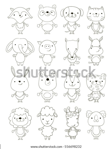 Set Cute Cartoon Animals Outlines Vector Stock Vector (Royalty Free ...