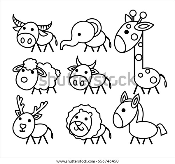 Set Cute Cartoon Animals Outlines Vector : image vectorielle de stock ...
