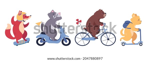 Set Cute Cartoon Animals Riding Different Stock Vector (Royalty Free ...