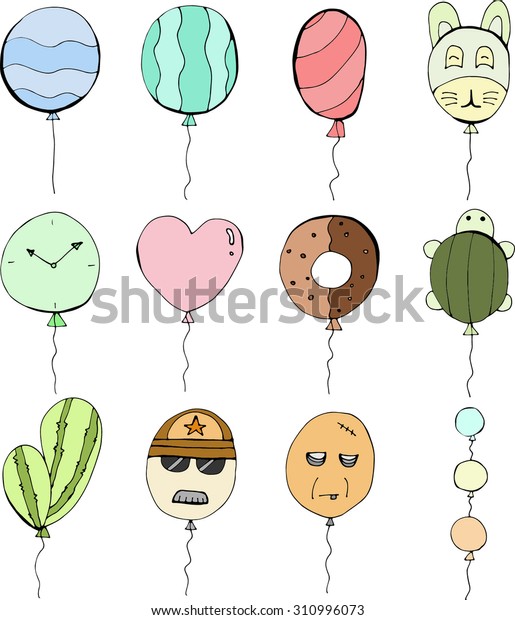 Set Cute Cartoon Balloons Stock Vector (Royalty Free) 310996073 ...