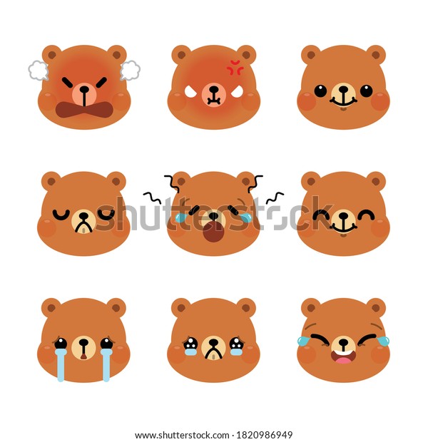 Set Cute Cartoon Bear Emoji Set Stock Vector (Royalty Free) 1820986949
