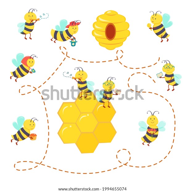 Set Cute Cartoon Bees Working Reading Stock Vector (Royalty Free ...