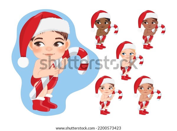 Set Cute Cartoon Boys Red Diaper Stock Vector (Royalty Free) 2200573423 ...