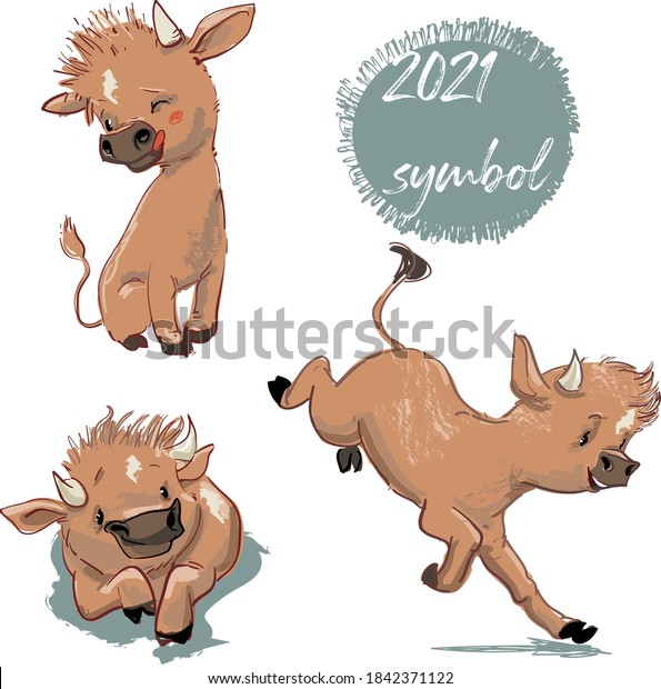 Set Cute Cartoon Calf Stock Vector (Royalty Free) 1842371122 | Shutterstock
