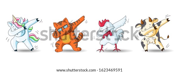 Set Cute Cartoon Characters Dub Dance: vector de stock (libre de ...