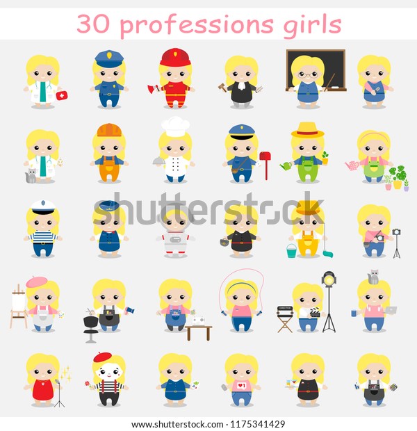 Set Cute Cartoon Children Professions Girls Stock Vector (Royalty Free ...