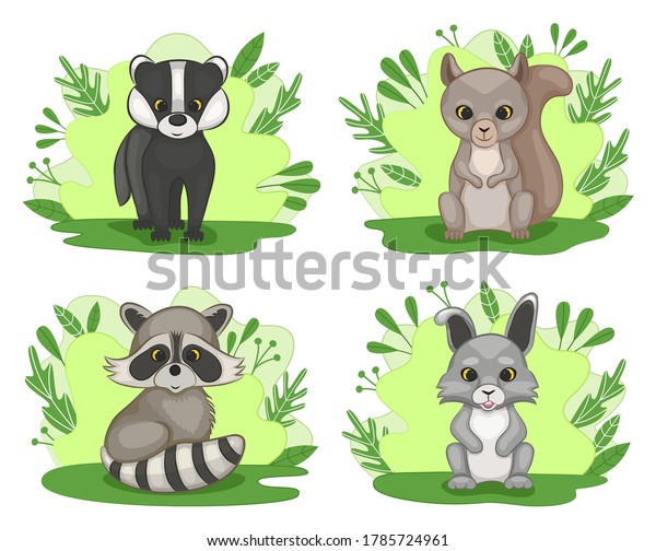 Set Cute Cartoon Cubs Forest Animals Stock Vector (Royalty Free ...