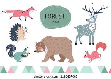 Set Cute Cartoon Forest Animals Deer Stock Vector (Royalty Free ...